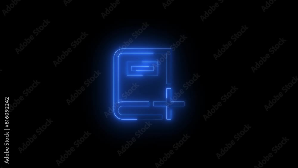 Neon glowing blue color dictionary add book icon on black background ...