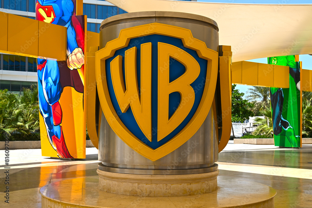 ABU DHABI - MAR 29: logotype of Warner Bros in front of entrance to the ...