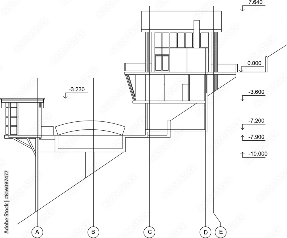 Vector illustration sketch of architectural technical drawing design ...