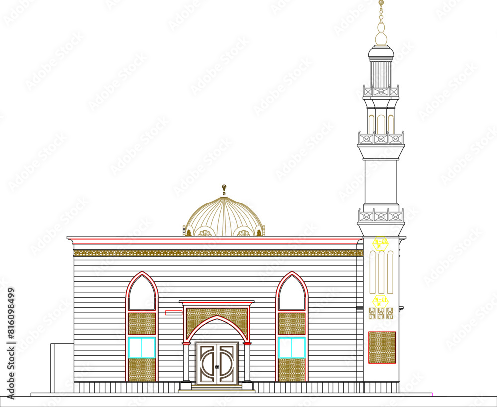 Mosque Minaret Elevation and Sections Details architectural engineering ...