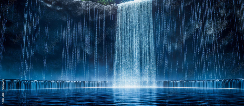 Majestic Blue Waterfall Under Starry Night - Fantasy Digital Art ...