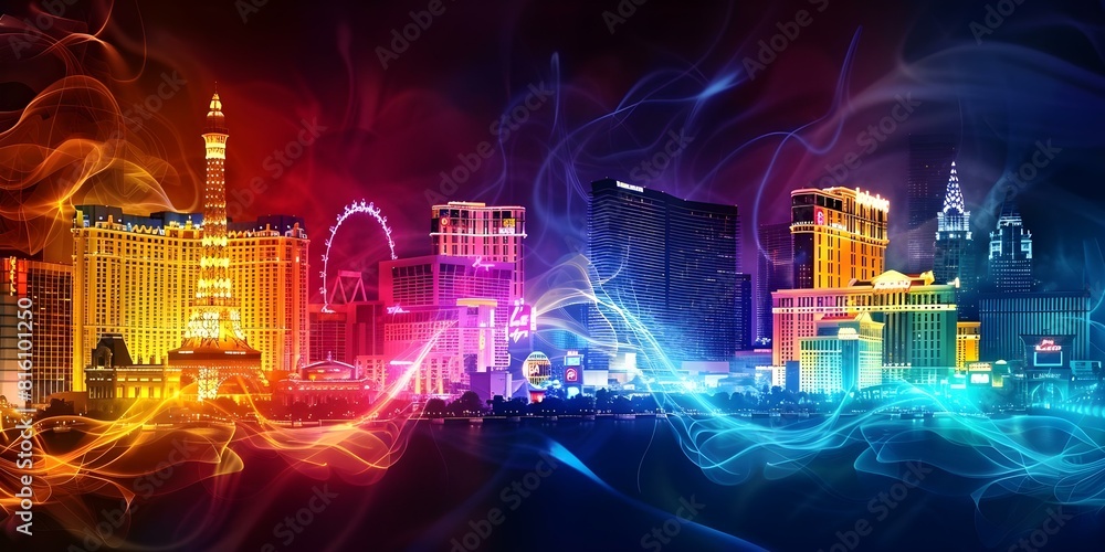 Abstract Las Vegasthemed banner design featuring iconic landmarks and ...