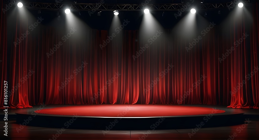 Stage podium background red light spotlight curtain theater show ...