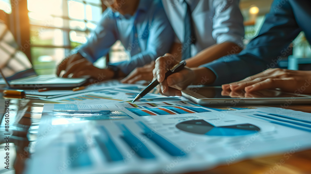 A Business Team Reviewing Financial Charts and Graphs for Analysis and ...