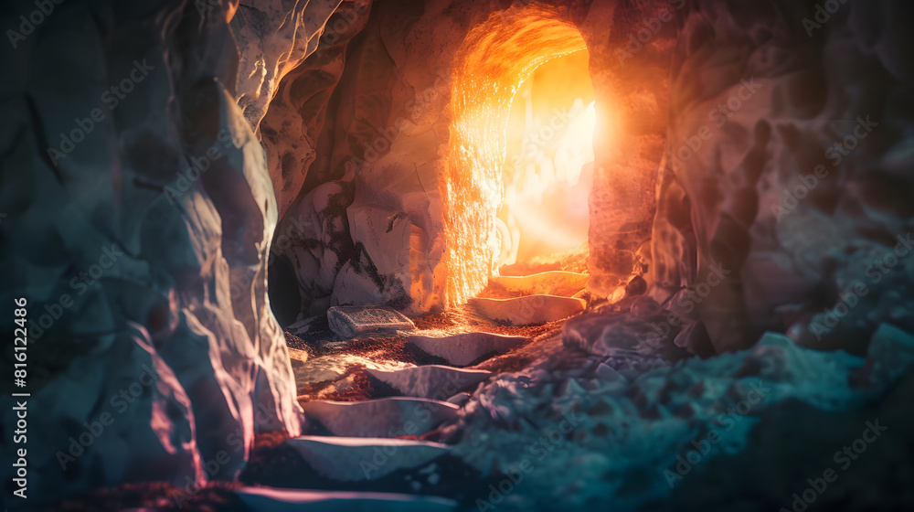Christian Easter concept Jesus Christ resurrection Empty tomb of Jesus ...