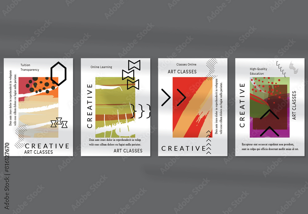 Flyer Layout with Black Geometric Shapes and Abstract Bright Rectangle ...