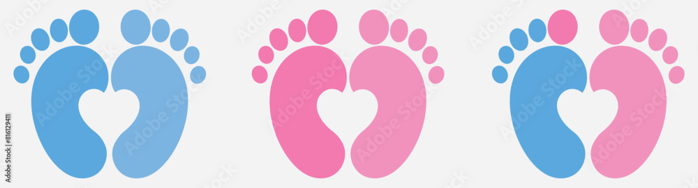 Baby footprint icon collection. Baby feet vector icon. Newborn barefoot ...