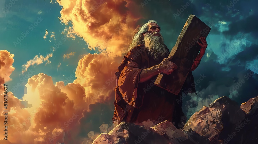 moses receiving the ten commandments dramatic biblical scene from the ...
