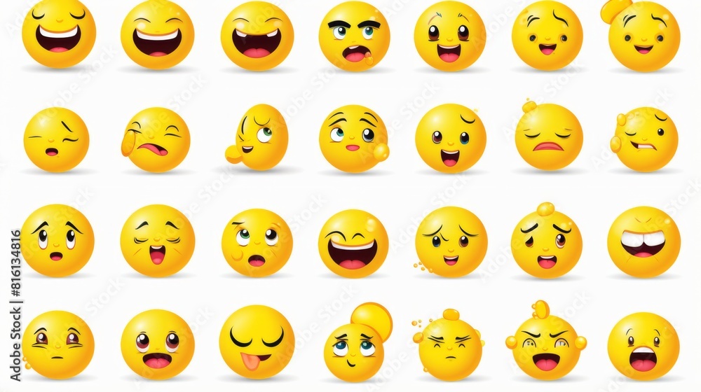 This image features a collection of various emoji faces with different ...