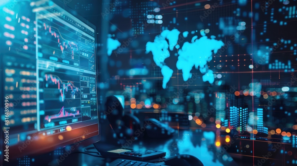 International online trading concept shown through double exposure of ...