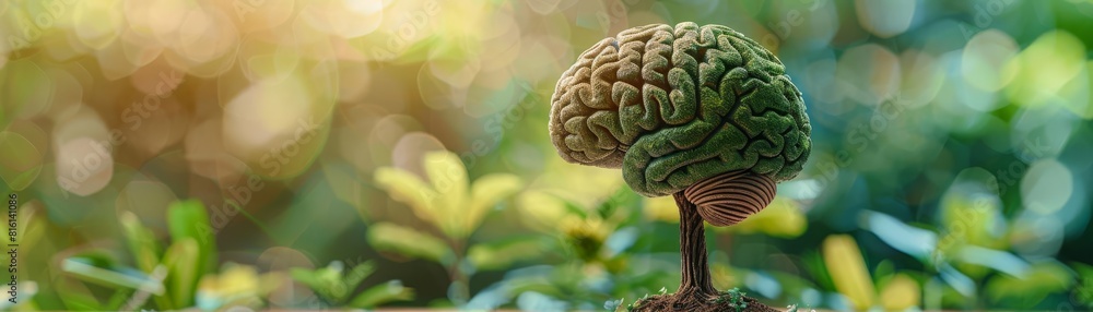 Closeup of a tree sculpted to resemble a human brain, set against a ...