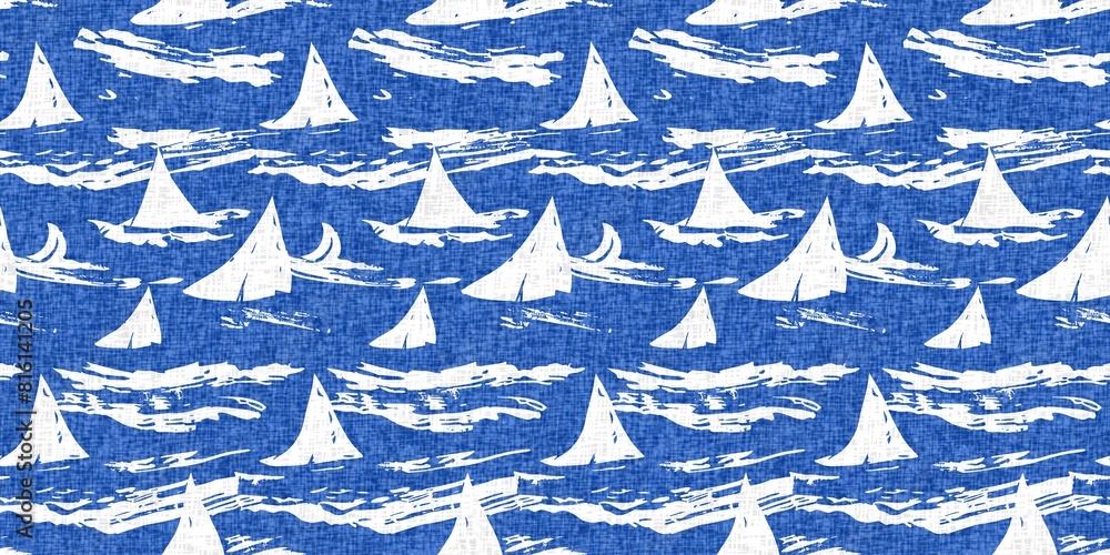 Coastal sail boat in azure ocean blue seamless border background ...