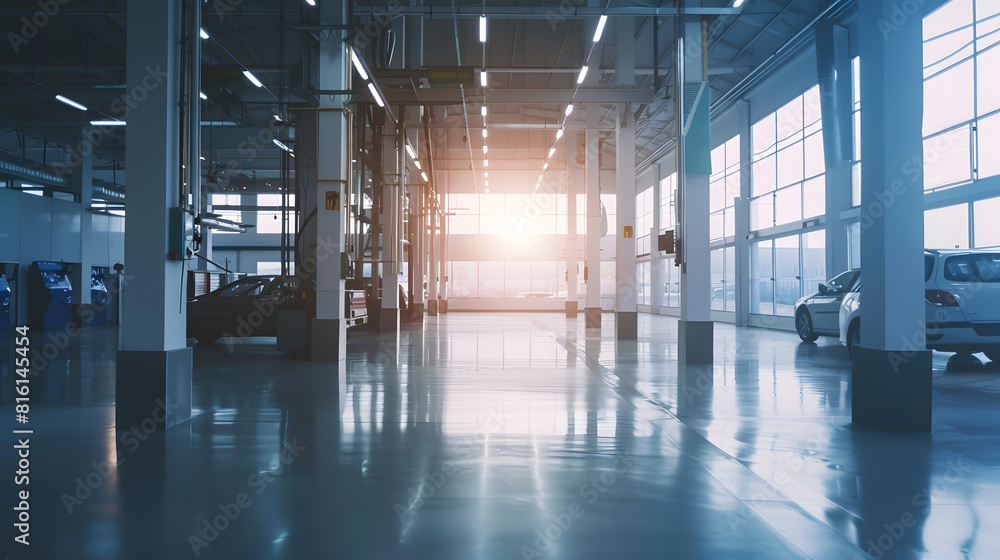 New car repair center Empty car repair center Interior of empty car ...