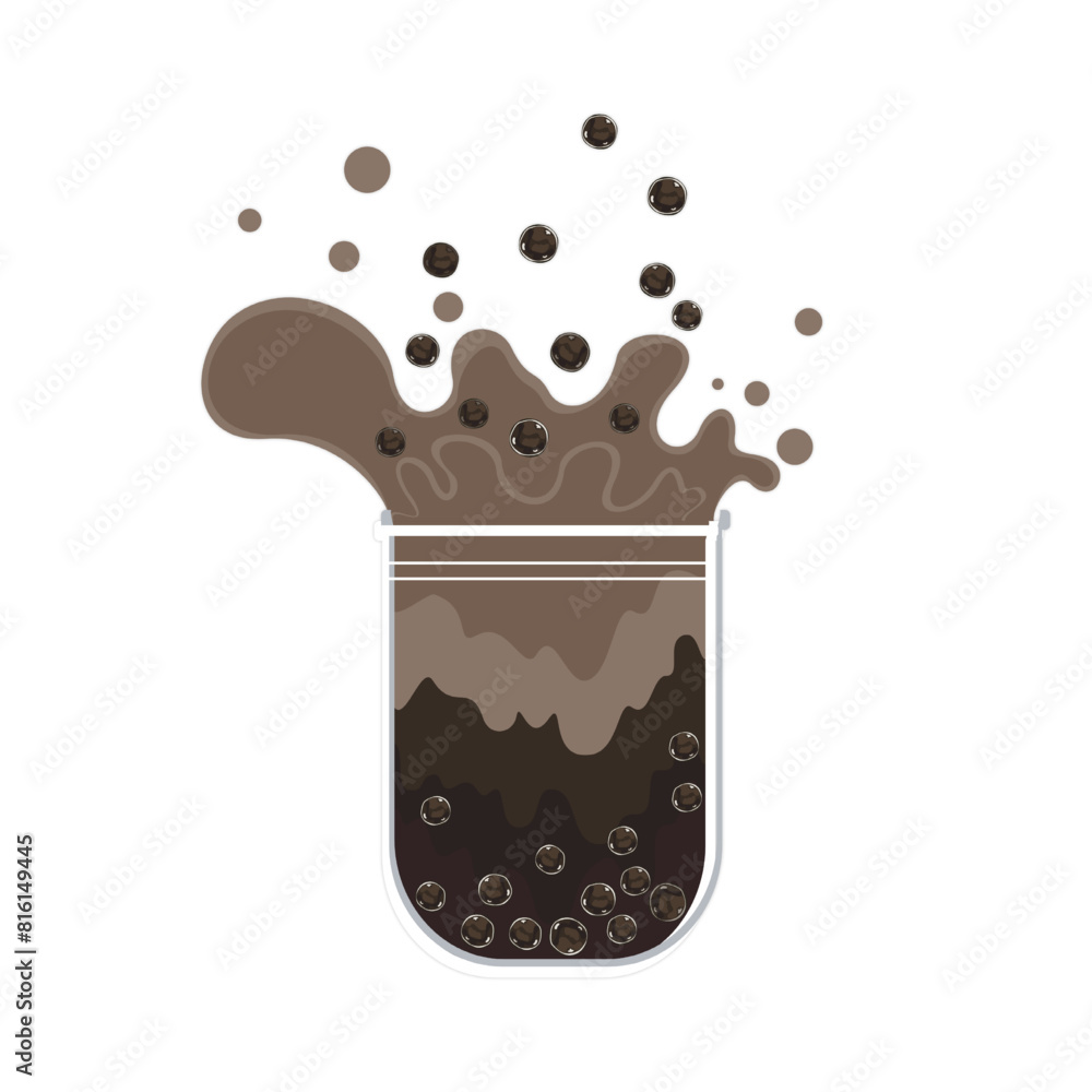 Set of Bubble Tea Burst, Milk Coffee Drinks Splash in a glass or ...