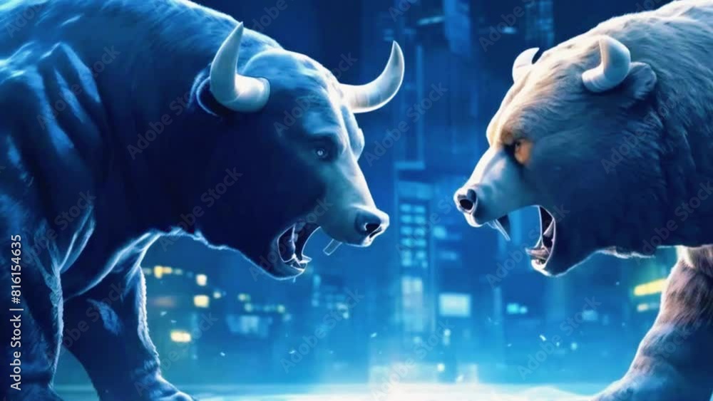 An animation showing a bull and a bear engaging in a tug-of-war over ...
