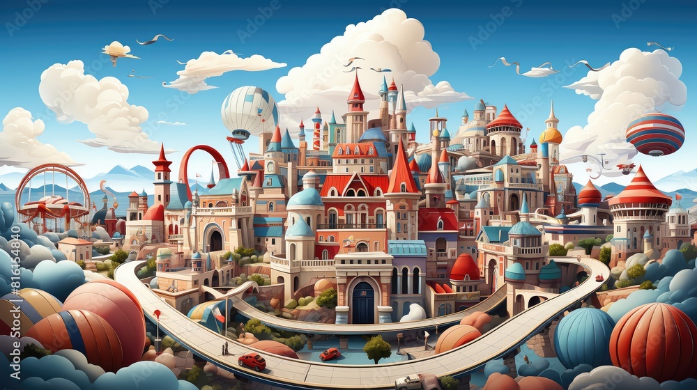 Cartoon flat design top view carnival theme animation Triadic Color ...