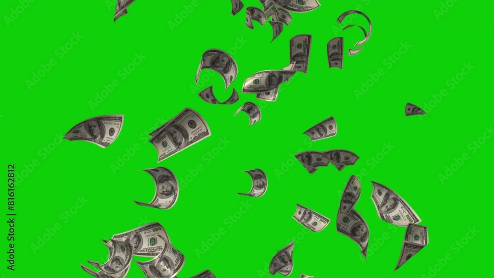 Green screen dollar rain. 3D animation. Animated greenscreen video of ...