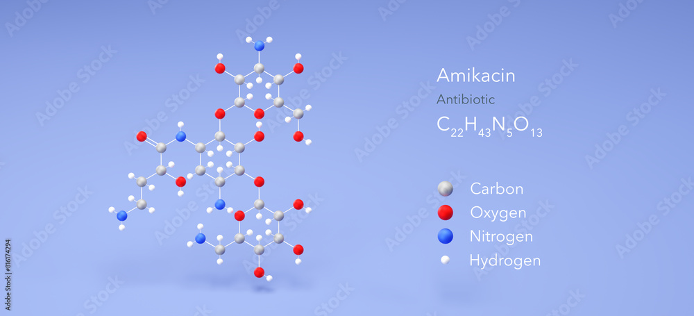 amikacin molecule, molecular structures, antibiotic, 3d model ...