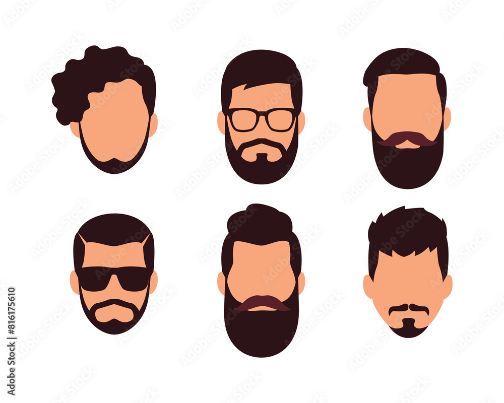 Set of male heads in cartoon style.Vector illustration of men's heads ...