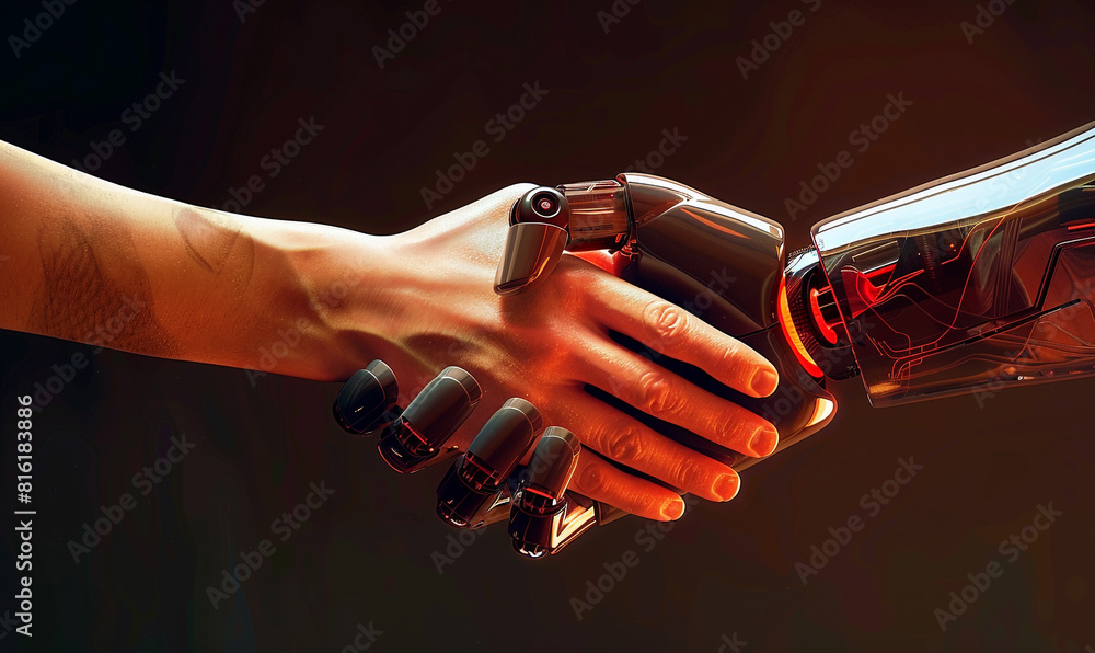 A dramatic, high-contrast image of a human hand firmly shaking a ...