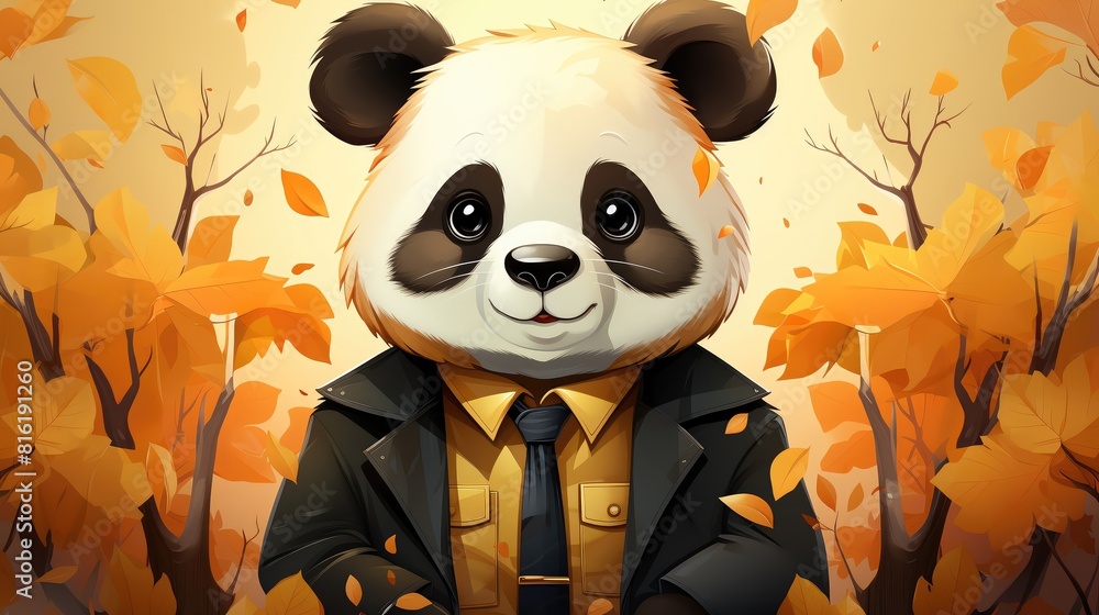 Panda flat design front view daily routines theme cartoon drawing ...