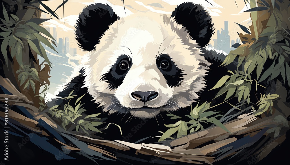 Panda flat design top view conservation awareness theme cartoon drawing ...