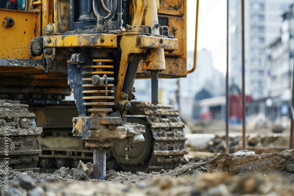 boring holes in ground by drilling rig machine: foundation,drilling ...