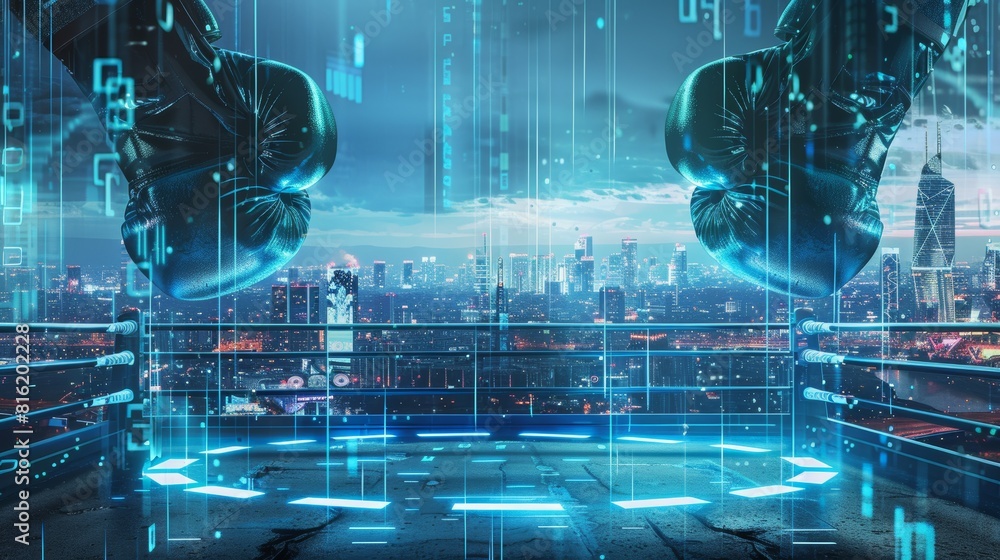Futuristic Boxing Match Banner with Holographic Ring and Cyberpunk ...