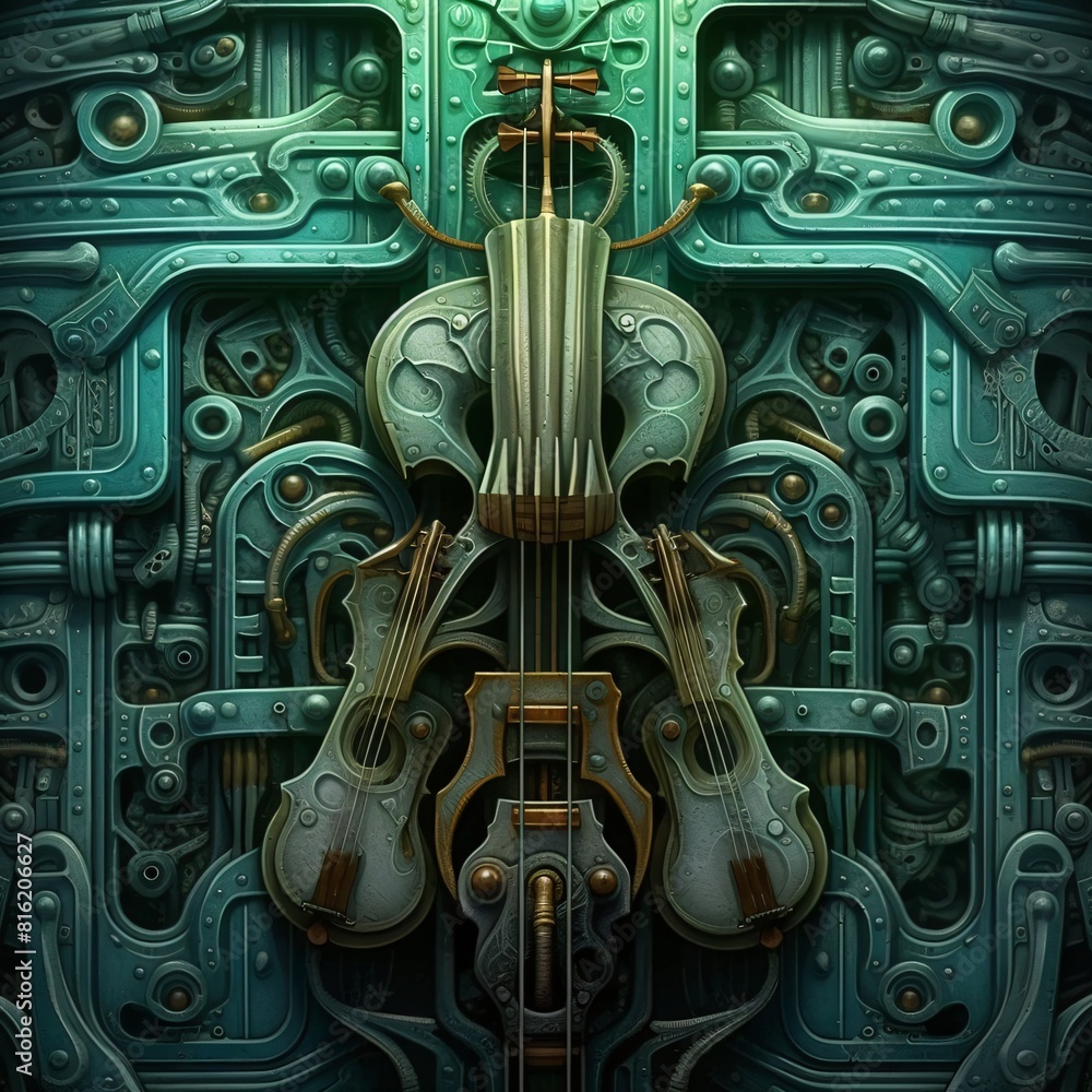 surreal sound sculpture with violins, gothic alien cathedral Stock ...