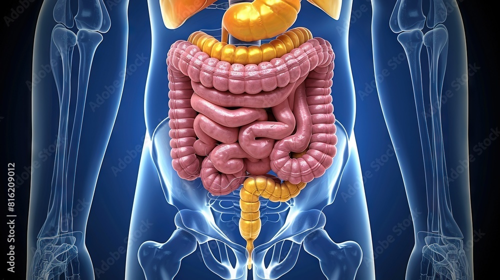 Diagram of the human body illustrating the large intestine and small ...