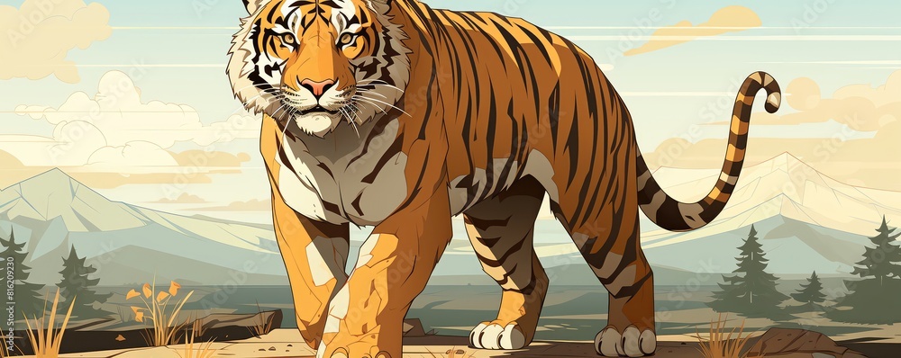 Tiger flat design front view mythical representations theme cartoon ...