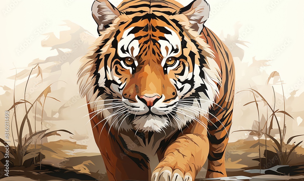 Tiger flat design top view endangered species awareness theme cartoon ...