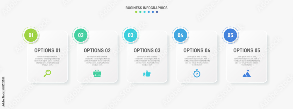 Horizontal progress bar featuring 5 arrow-shaped elements, symbolizing ...