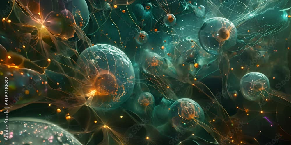 A sci-fi network of cells and futuristic alien bubbles. Neural ...