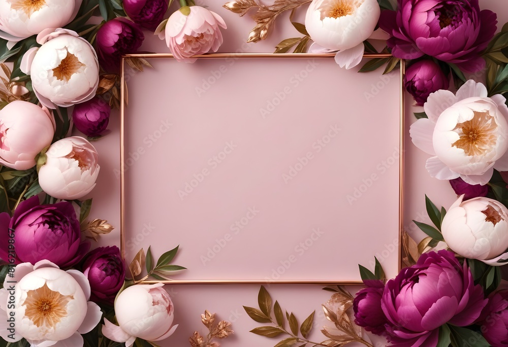 Frame made of beautiful flowers of different matellic colours on ...