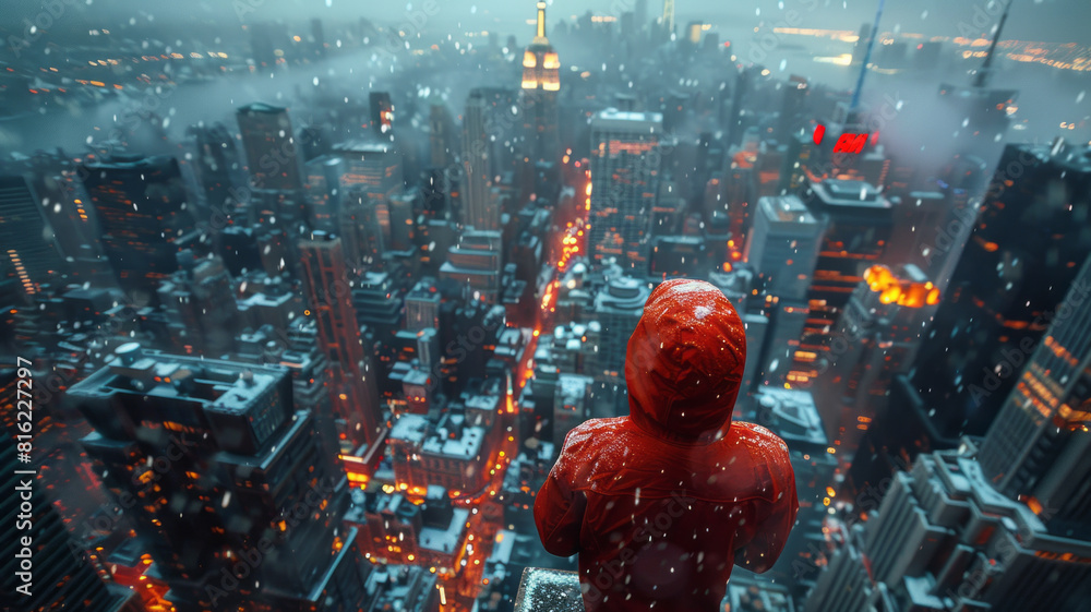 a 45 degree downwards angle of a city, taken from a 200 foot tall ...