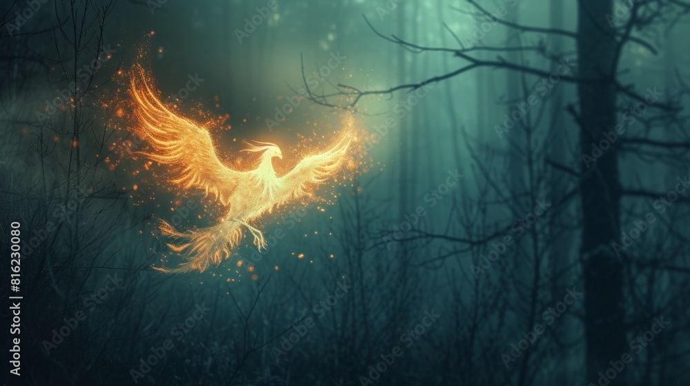 Glowing mysterious animals in misty forest Stock Photo | Adobe Stock