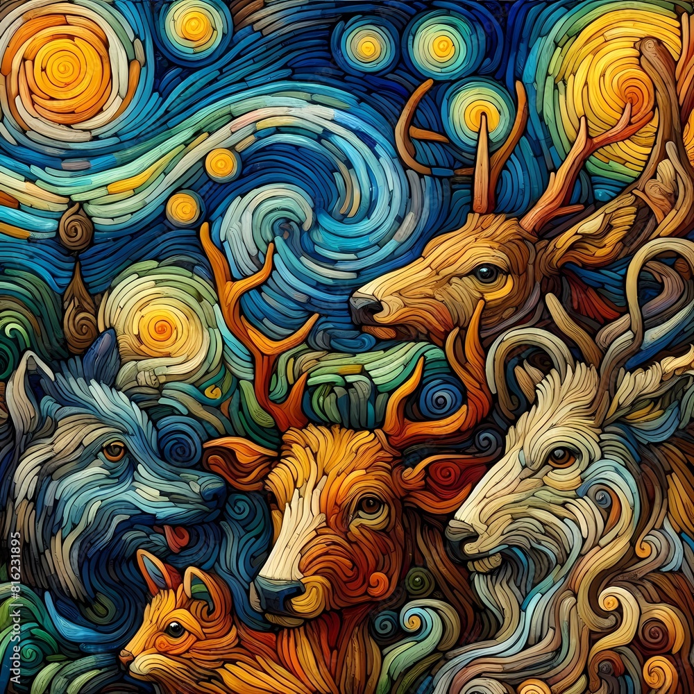 abstract paintings of various kinds of animals,abstract artwork forms ...