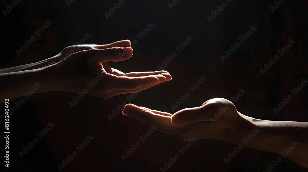 Give two hands with nothing on both on dark background with copy space ...