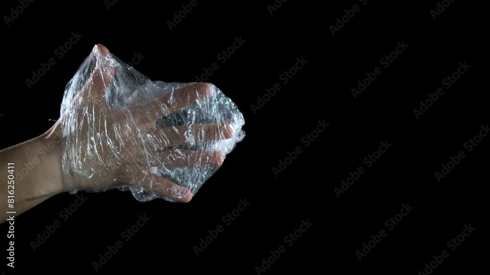 Lady suffer from plastic pollution. A view of lady's hands suffer from ...