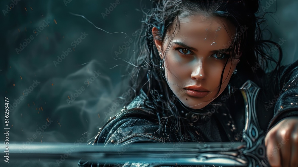 Black haired medieval warrior woman with sword ready to fight wallpaper ...