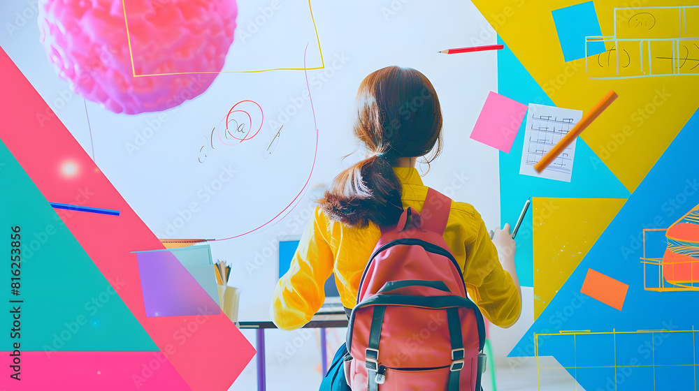 High school pupil go to math class Contemporary art collage Concept of ...