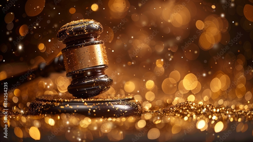 The golden gavel - the symbol of the judiciary - is illuminated on a ...