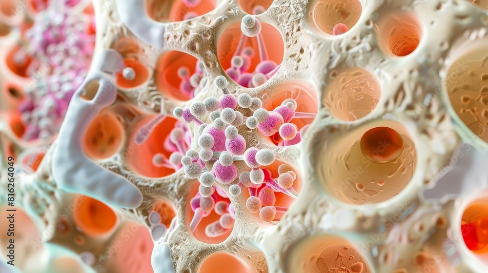 A crosssectional view of a bone, highlighting the bone marrow inside ...
