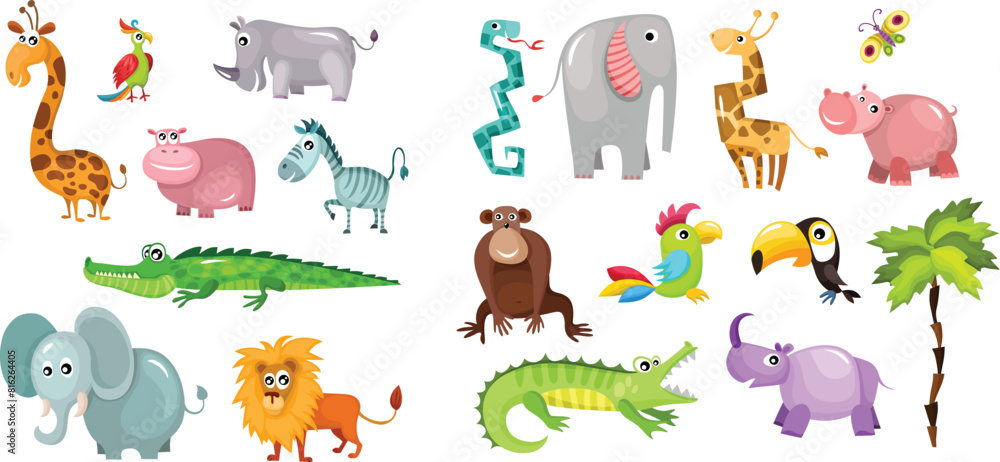 Vector illustration of cartoon African animal set - Vector Image, Funny ...