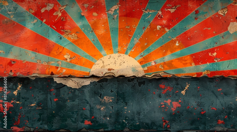 vintage sunburst, a detailed retro sunburst design, with extended rays ...