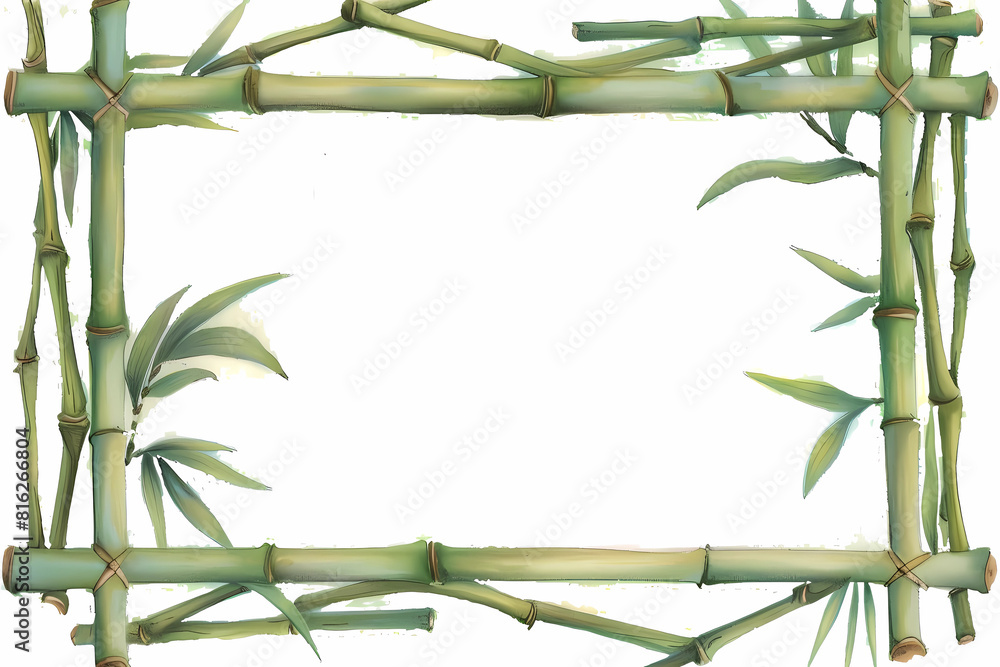bamboo frame watercolor: A rectangular bamboo frame border, with a ...