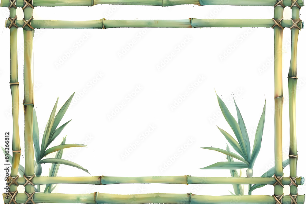 bamboo frame watercolor: A rectangular bamboo frame border, with a ...