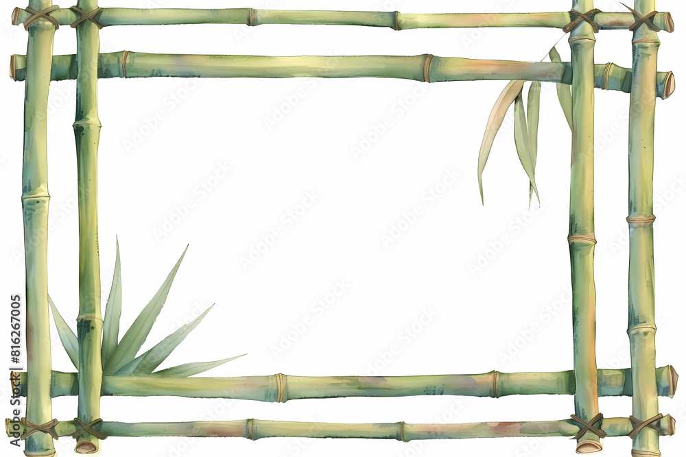 bamboo frame watercolor: A rectangular bamboo frame border, with a ...