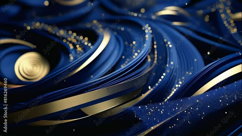 Blue and gold abstract shapes animation with sparkling particles ...